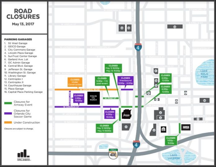 Downtown Orlando transportation advisory, Saturday, May 13 - Bungalower