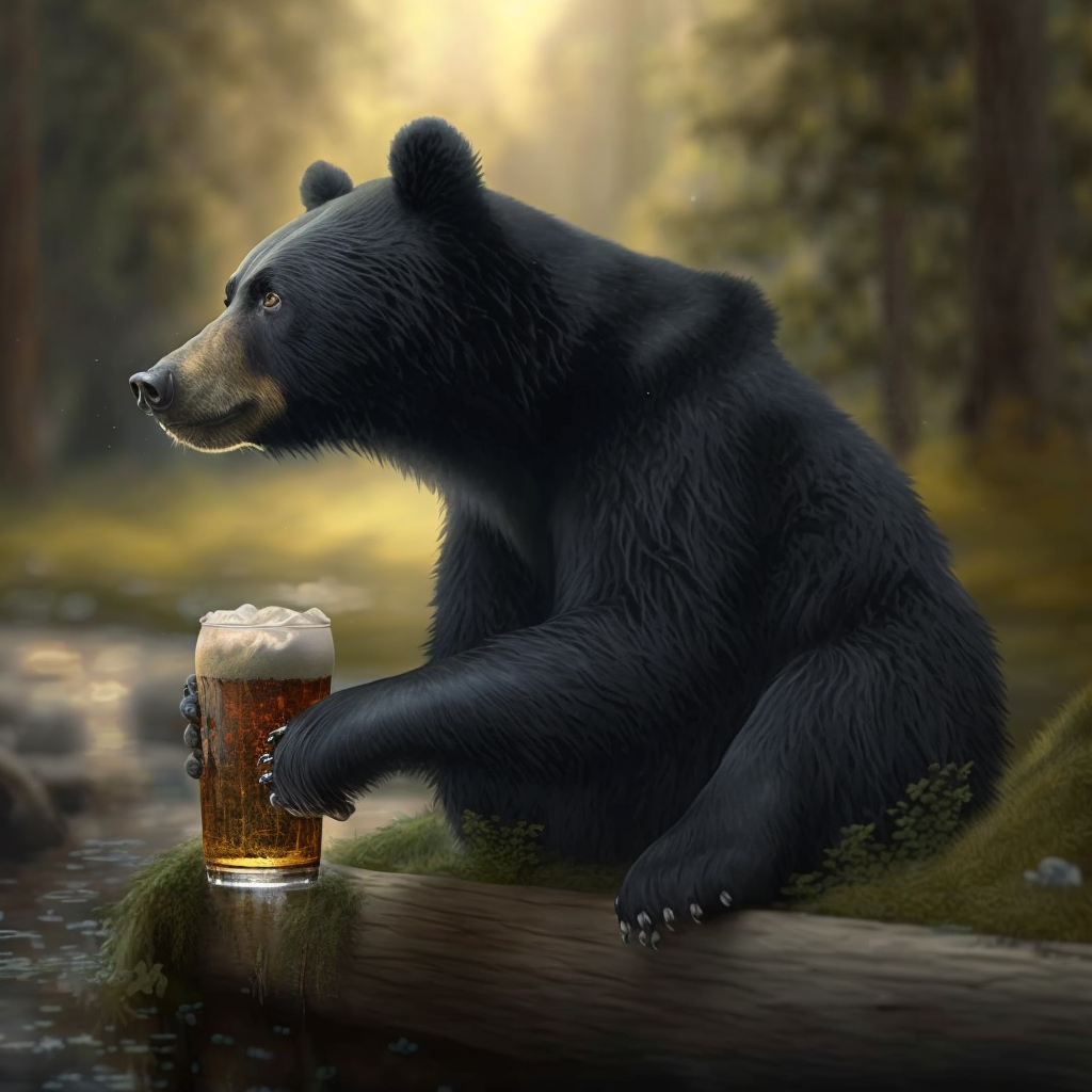 orlandobungalower_black_bear_drinking_a_beer_realistic_47ab4c4a-dfb7 ...